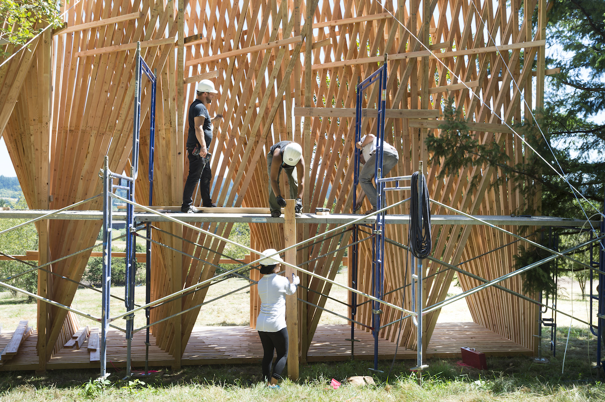 Treeline Stage beginning to take shape - Pickathon
